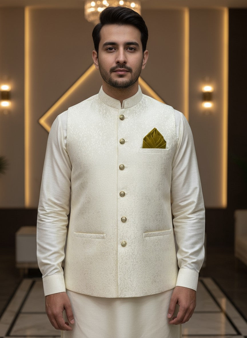 Men Cream Waistcoat – My Store
